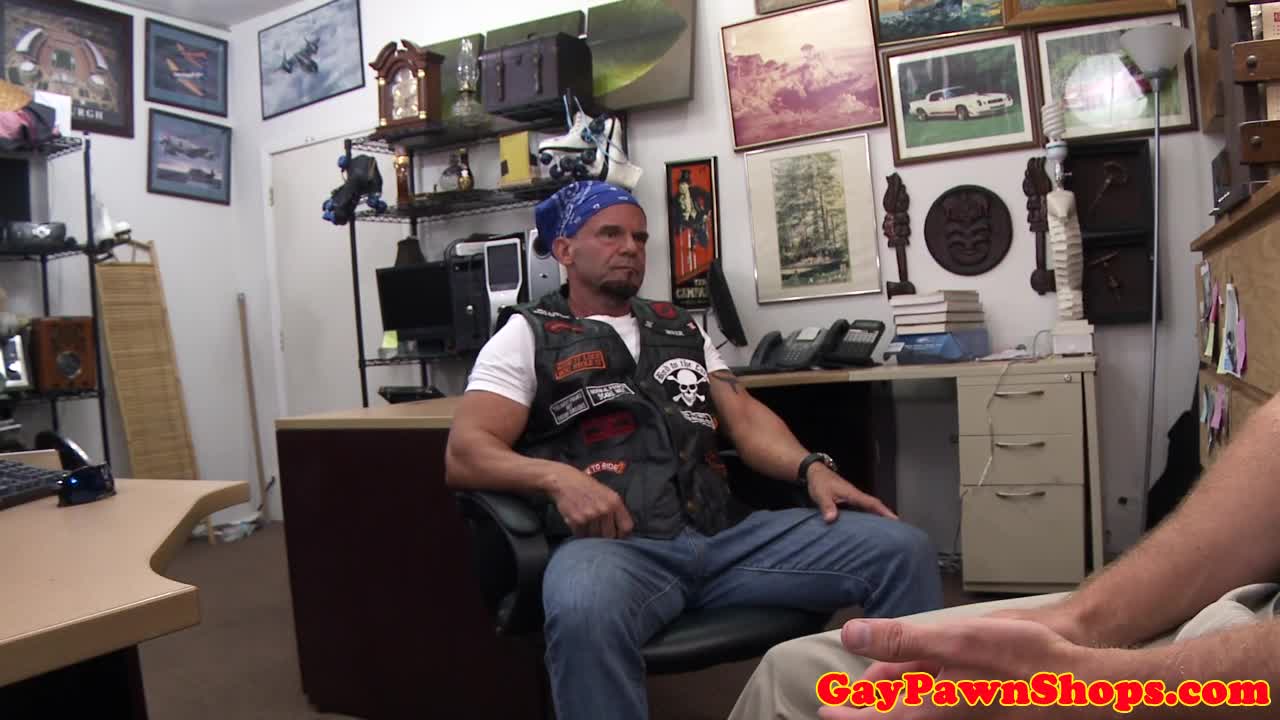 Pawnbroker Fucks Bikerider On Desk