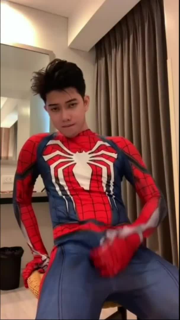 Sexy Asian Guy Jerks Off As Spiderman