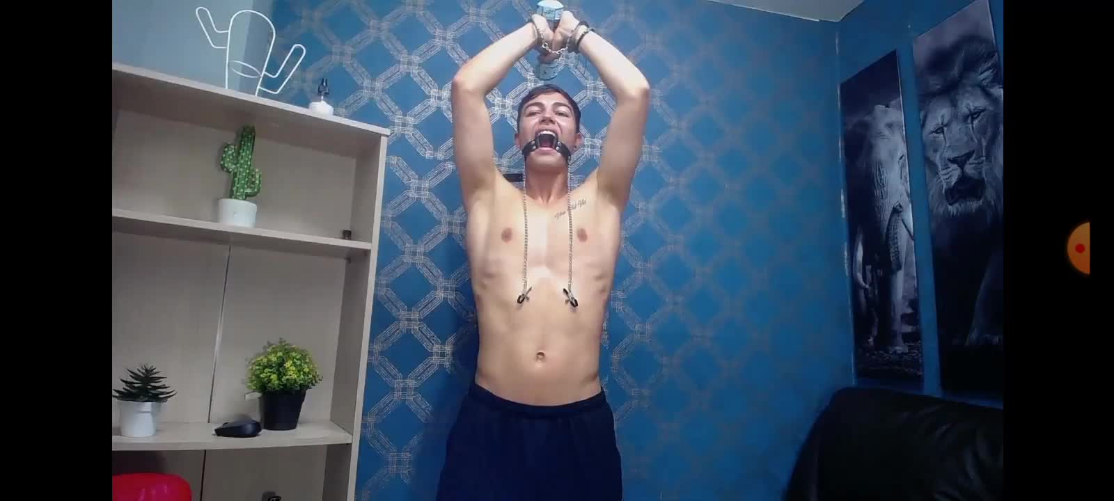 Gagged Muscular Guy Tortured