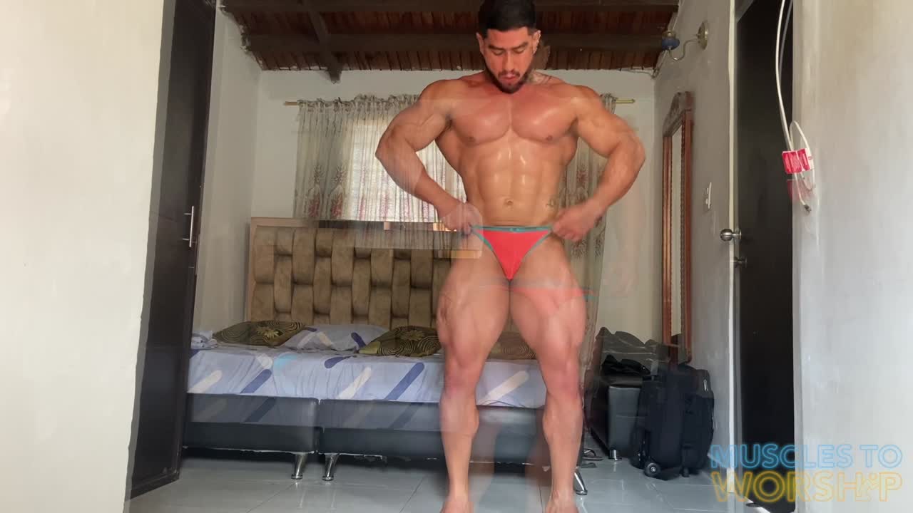 Muscular Colombian Hunk Flexing Naked
